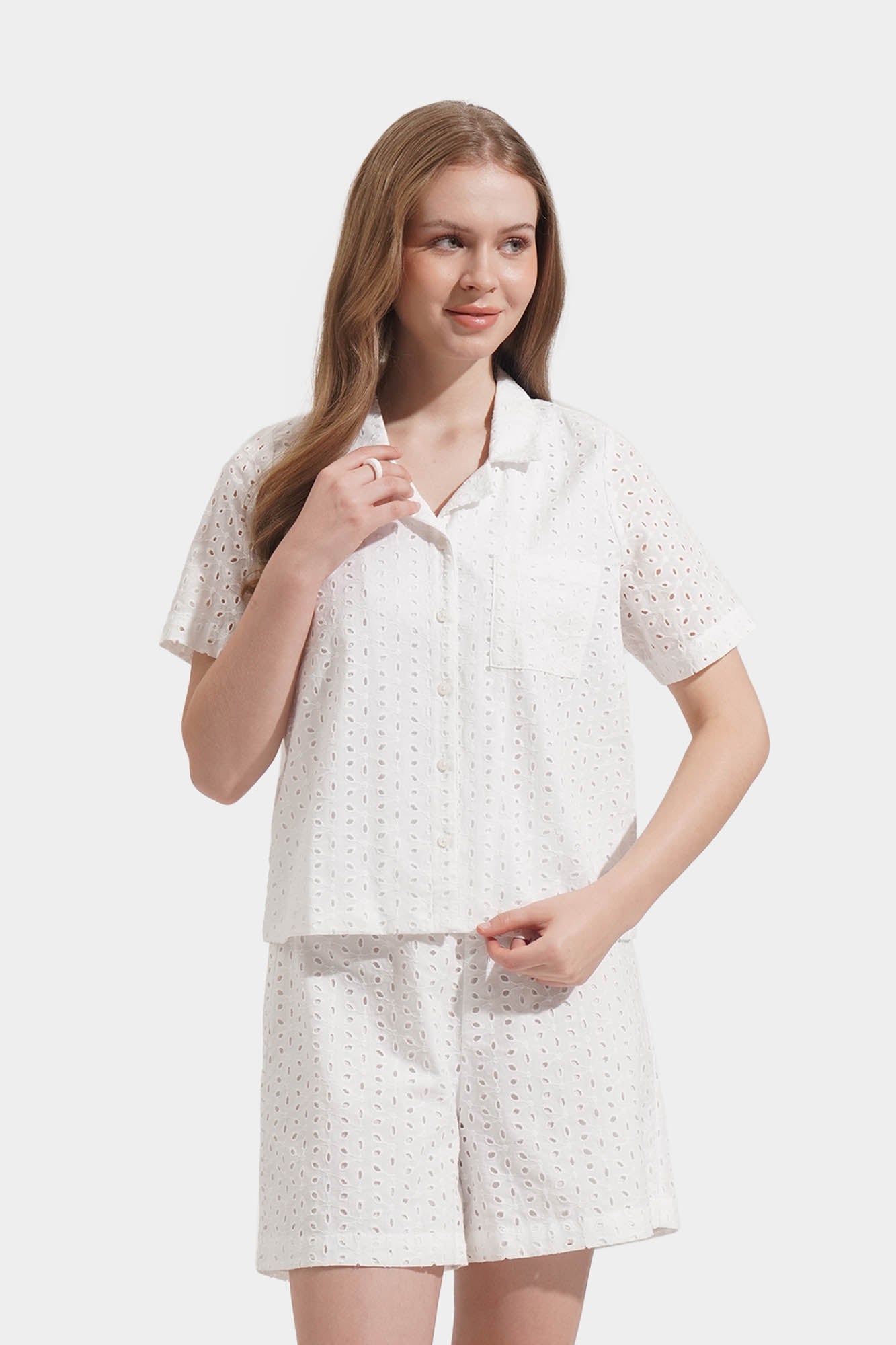 Eyelet Shirt With Crochet Pocket Detail – ForMe