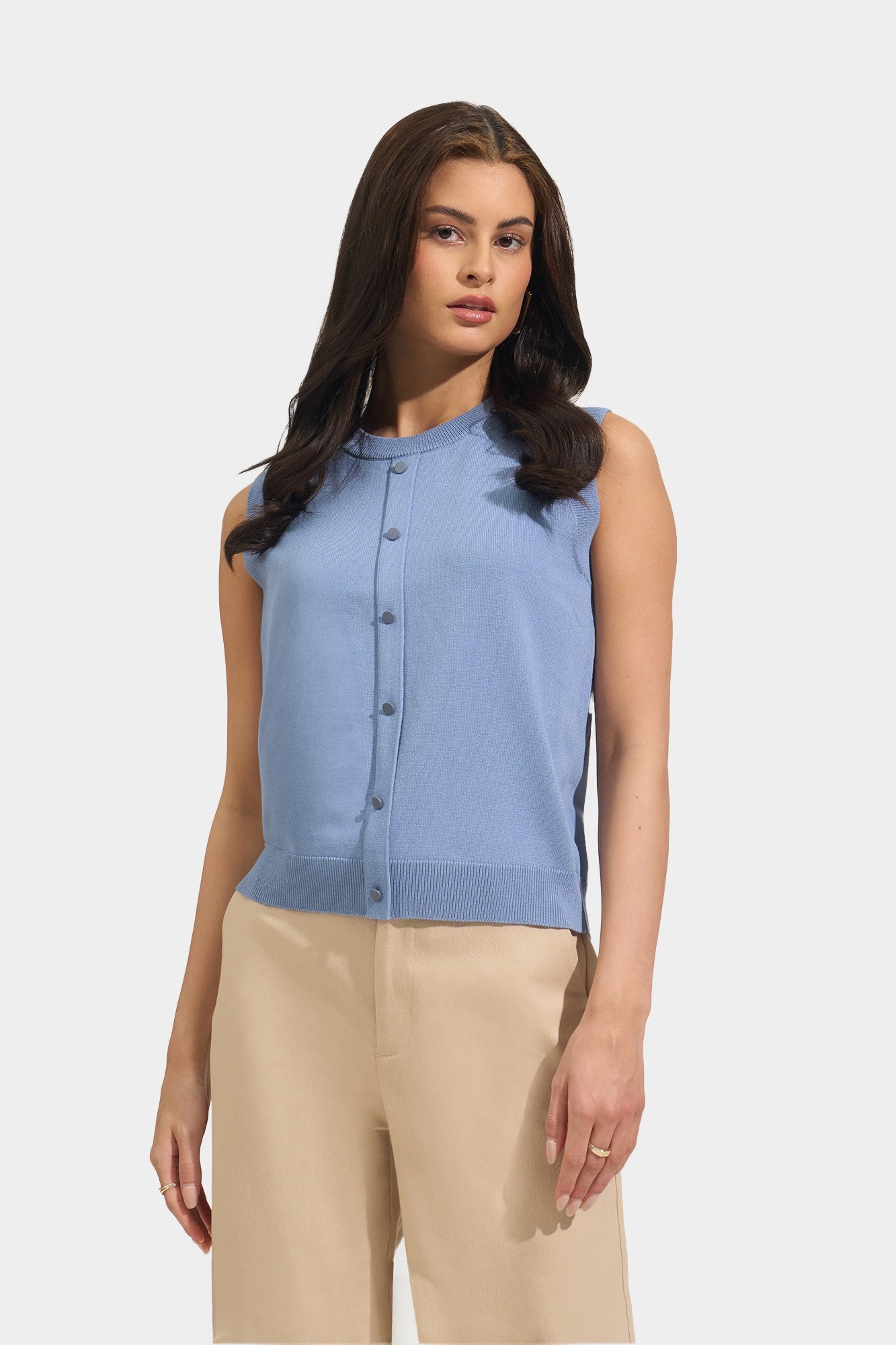 Sleeveless Button Down Flat Knit Tee – ForMe