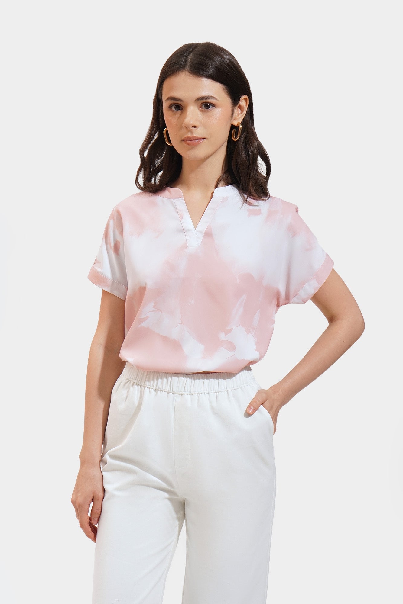 Printed Relaxed Split Neck Shirt – ForMe