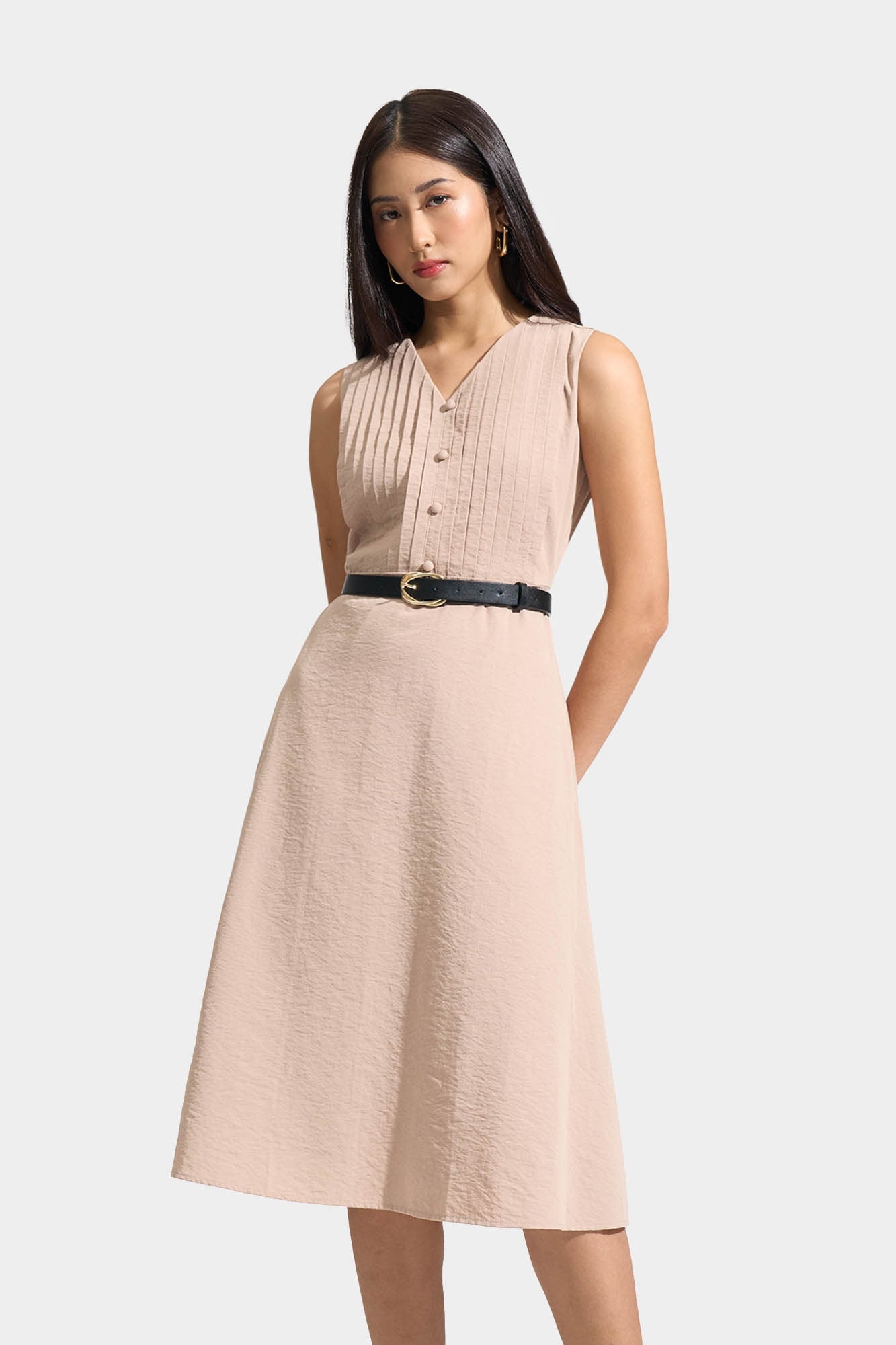 Sleeveless Midi Dress with Pleating Details – ForMe