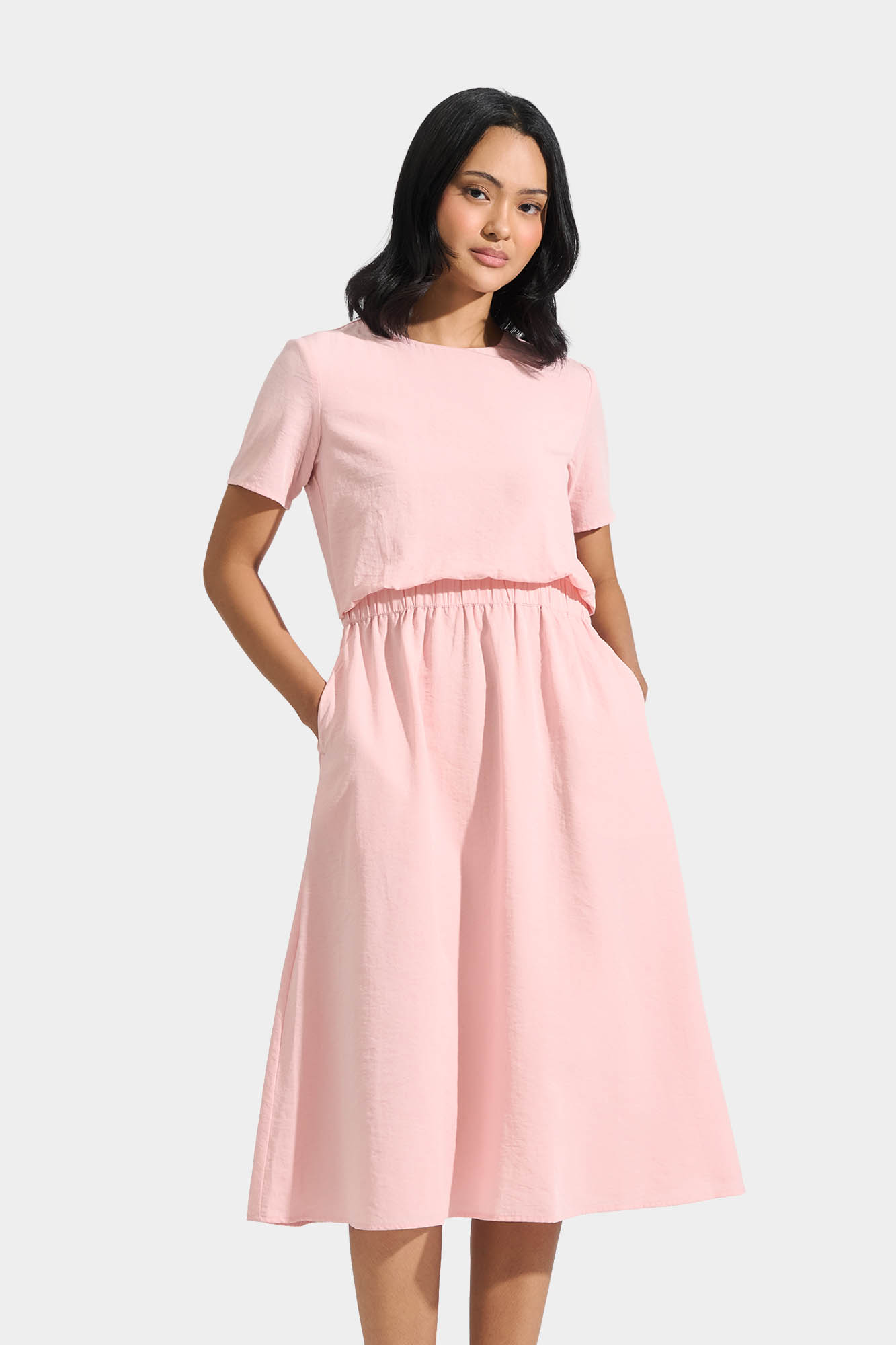 Textured Fit and Flare Dress with Garterized Waist – ForMe